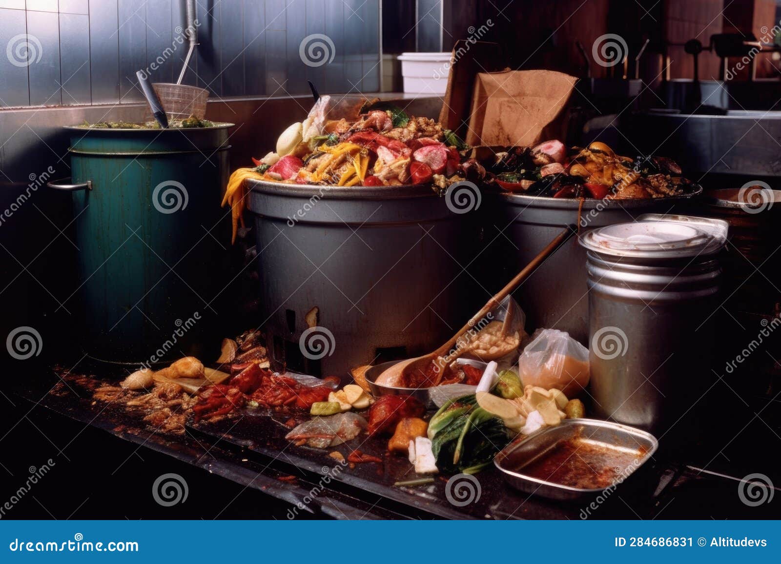 Food Waste and Containers in Overflowing Restaurant Dumpster Stock ...