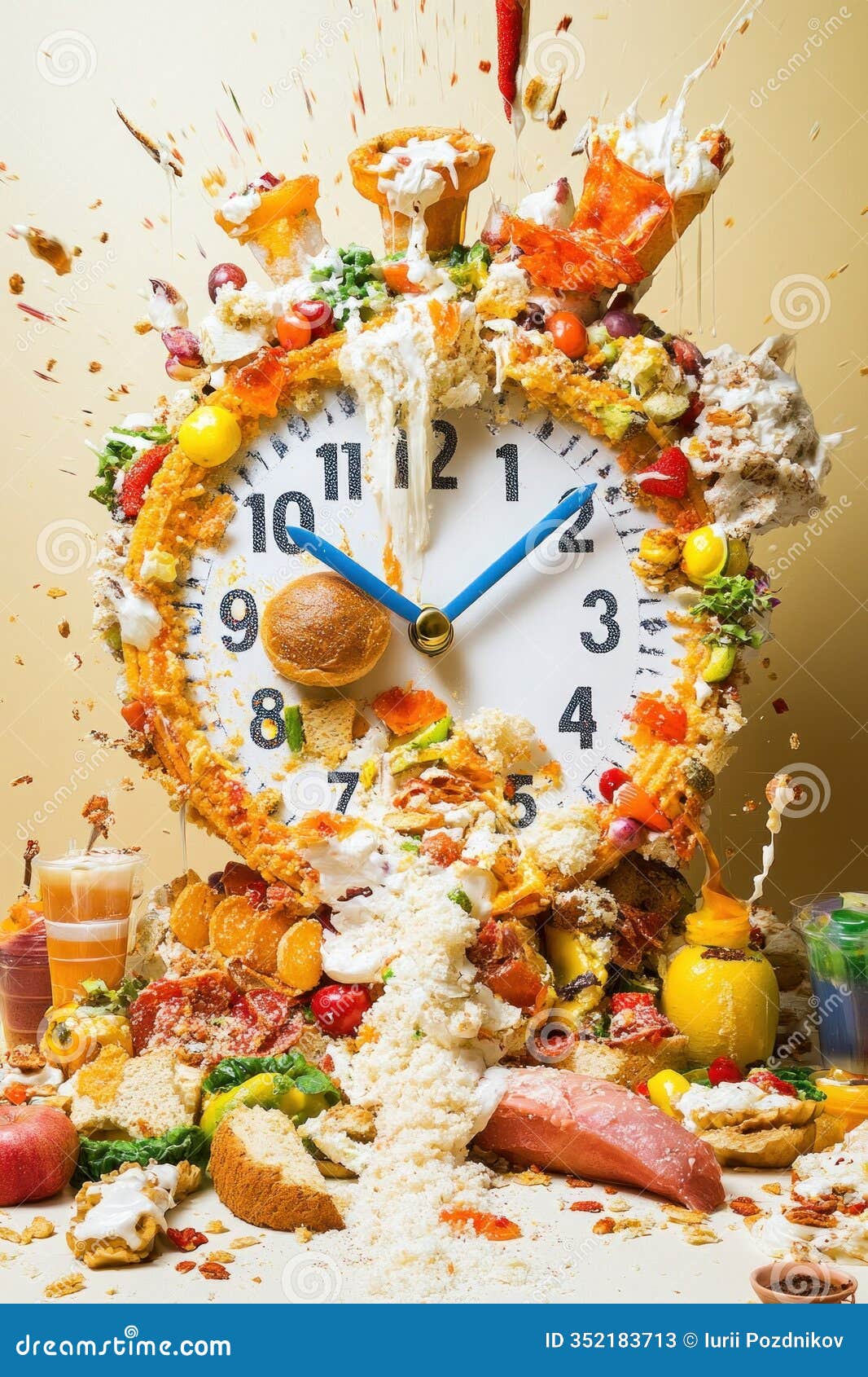 Food Waste Exploding from Clock Showing Time Running Out Stock Image ...