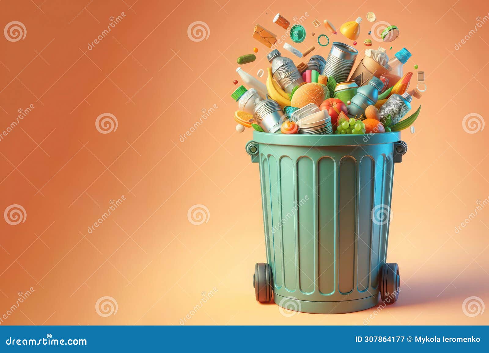 Food Waste in a Garbage Container. Space for Text. Stock Illustration ...