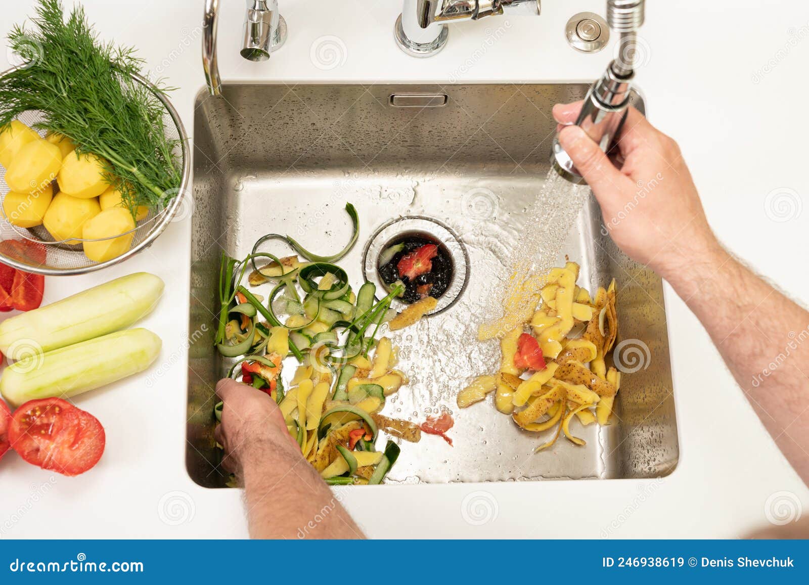 Food Waste after Peeling Vegetables is Destroyed Using the Disposer ...