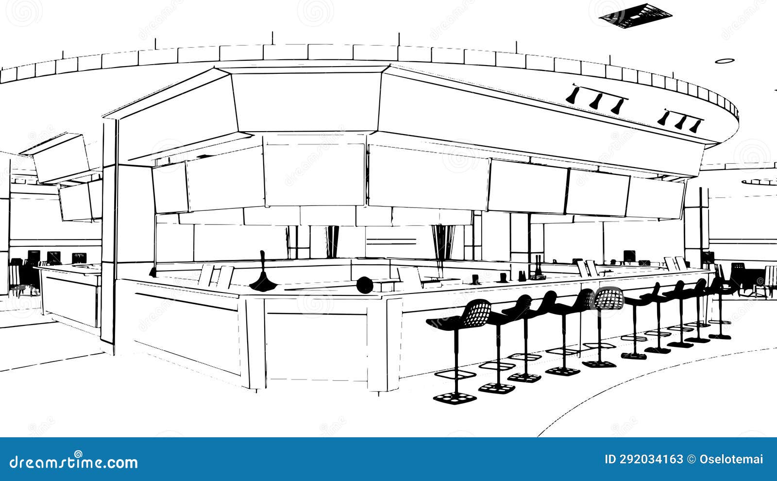 Foodcourt Space Line Drawing in the Mall,3d Rendering Stock Vector ...