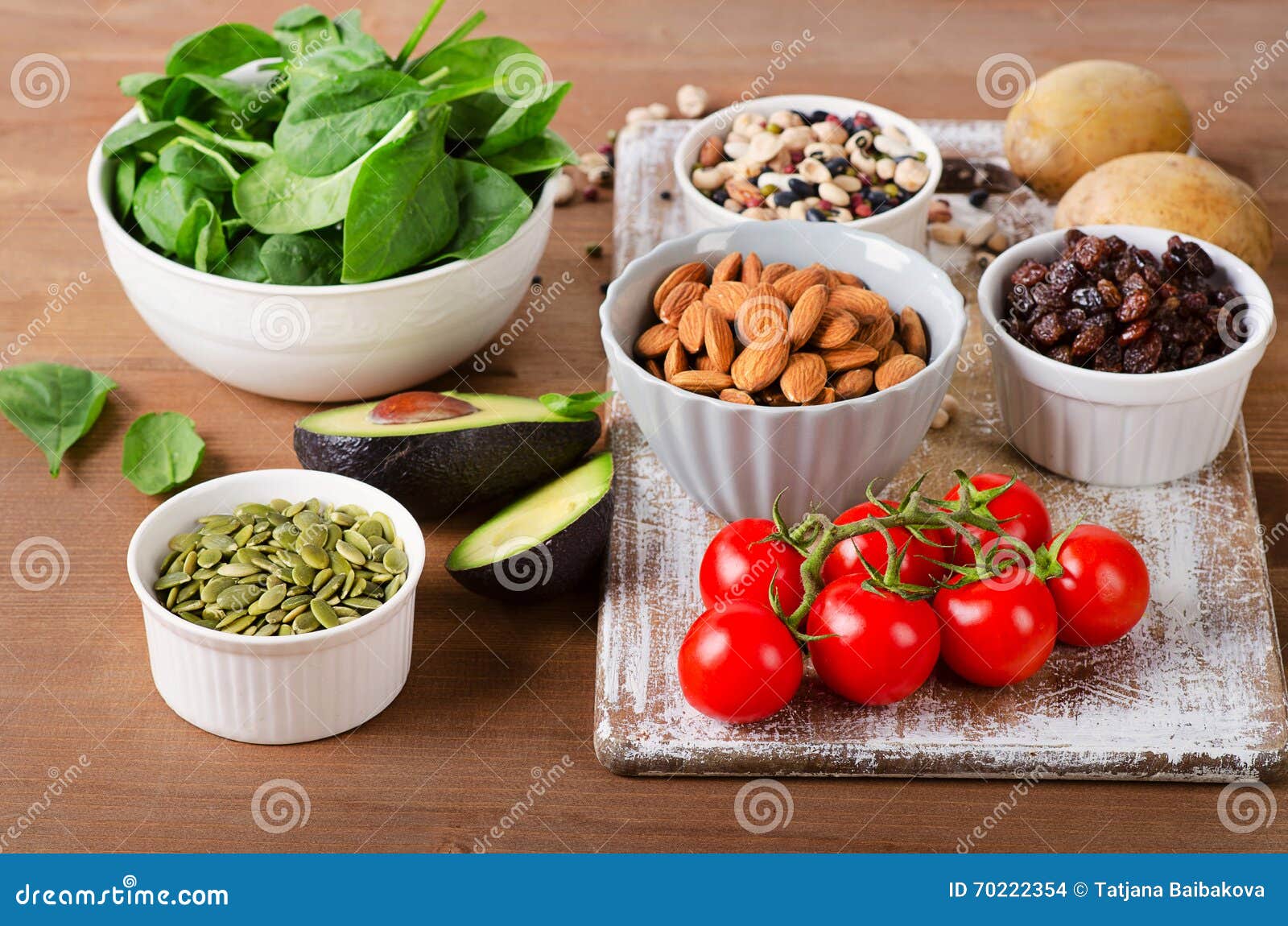 Foods Containing Potassium on Wooden Table Stock Photo - Image of beans ...