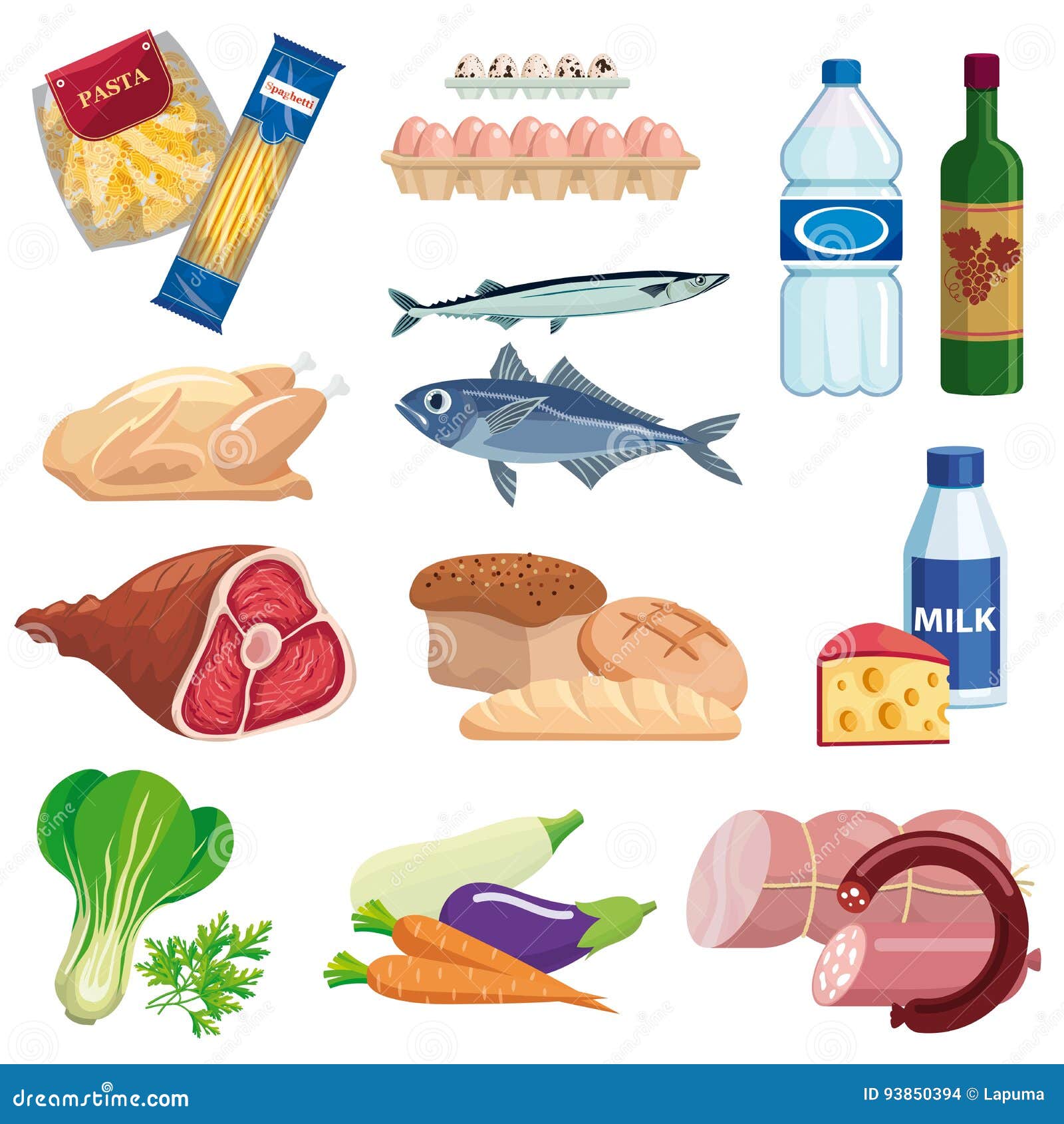 Foodstuffs. Set of Colored Vector Icons on a White Stock Vector ...
