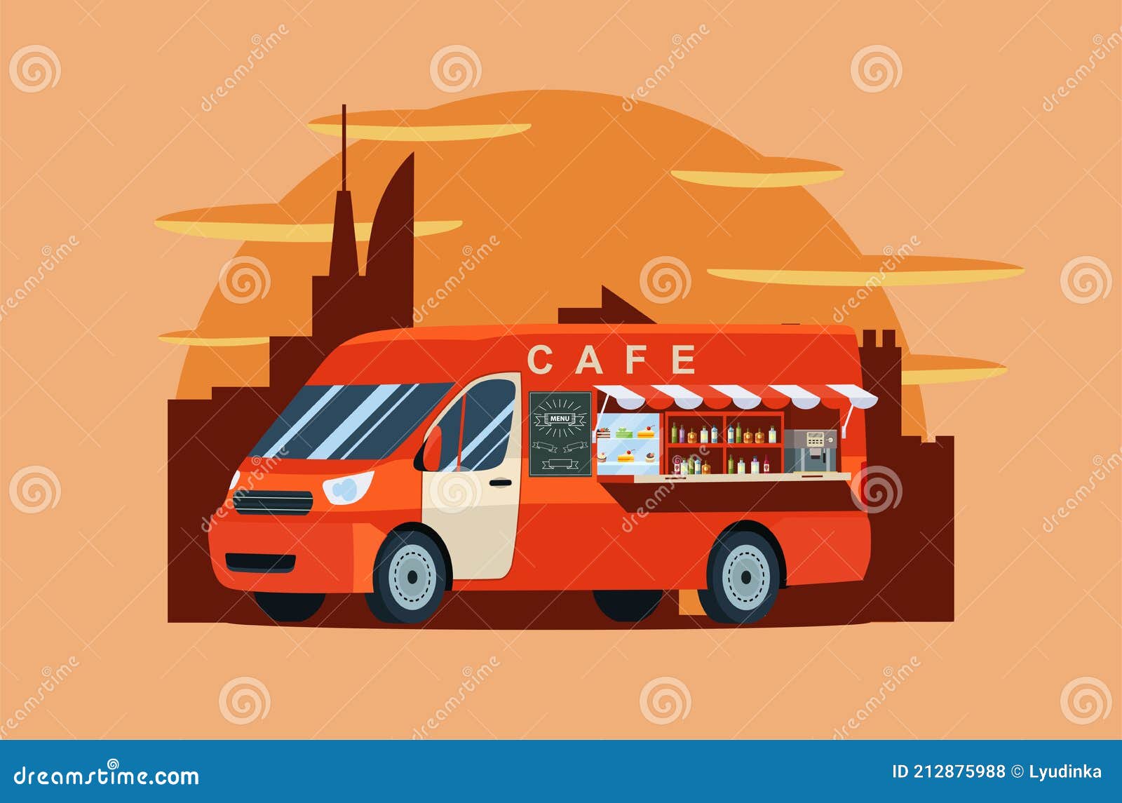 Foodtrack Van Isolated. Cafe on Wheels Stock Vector - Illustration of ...