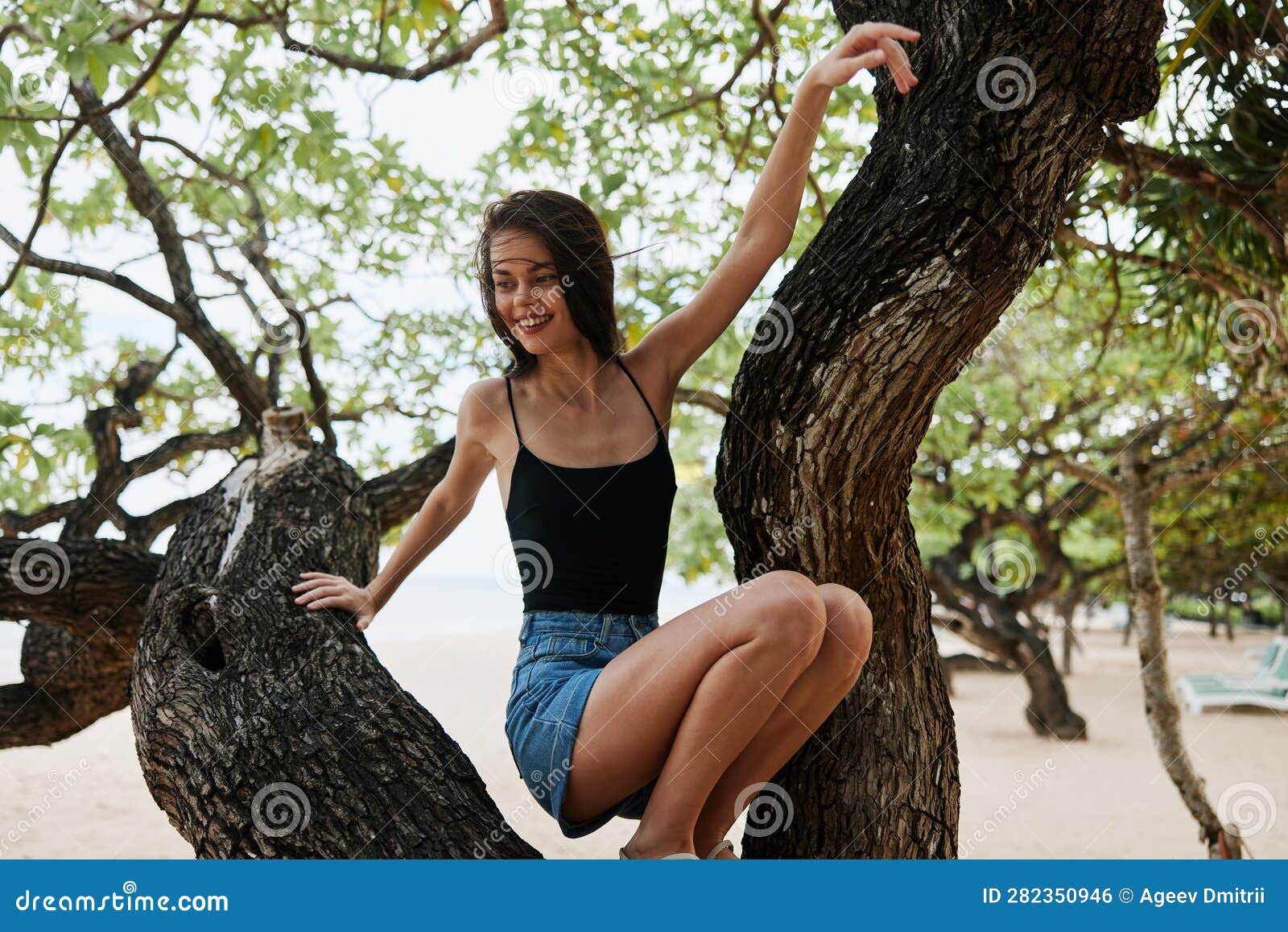 Sky Woman Nature Vacation Lifestyle Sea Sitting Long Relax Hair Smiling