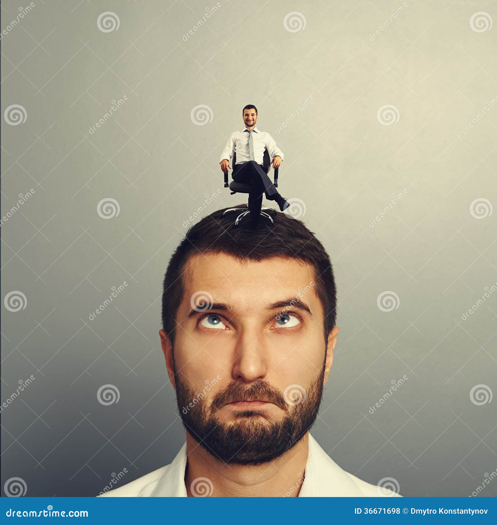 Foolish Man with Small Smiley Man on the Head Stock Photo - Image of ...