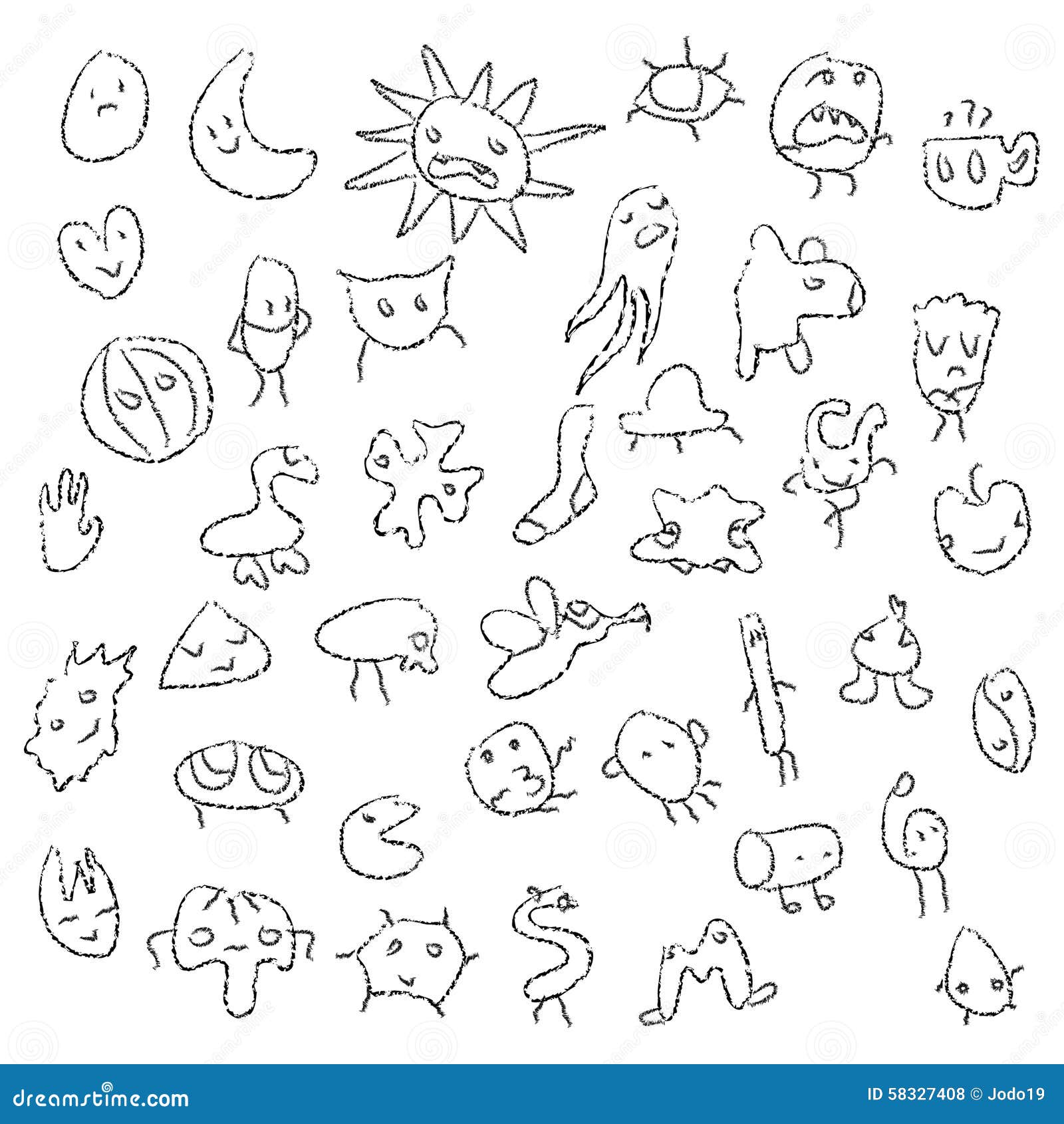 Foolish Set of Simple Drawings with Various Objects Stock Vector ...