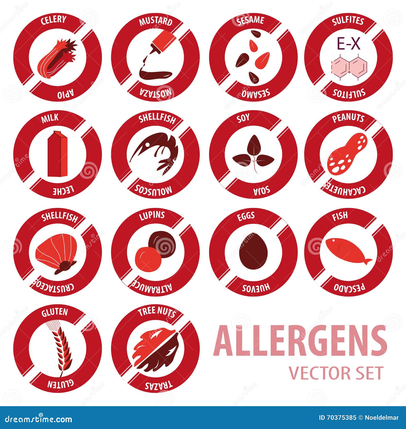 Foor Allergies Icons Vector Set Stock Illustration - Illustration of ...