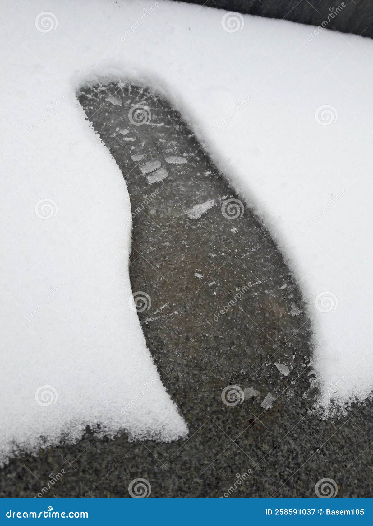 Foot imprint on snow stock image. Image of steps, remains - 258591037