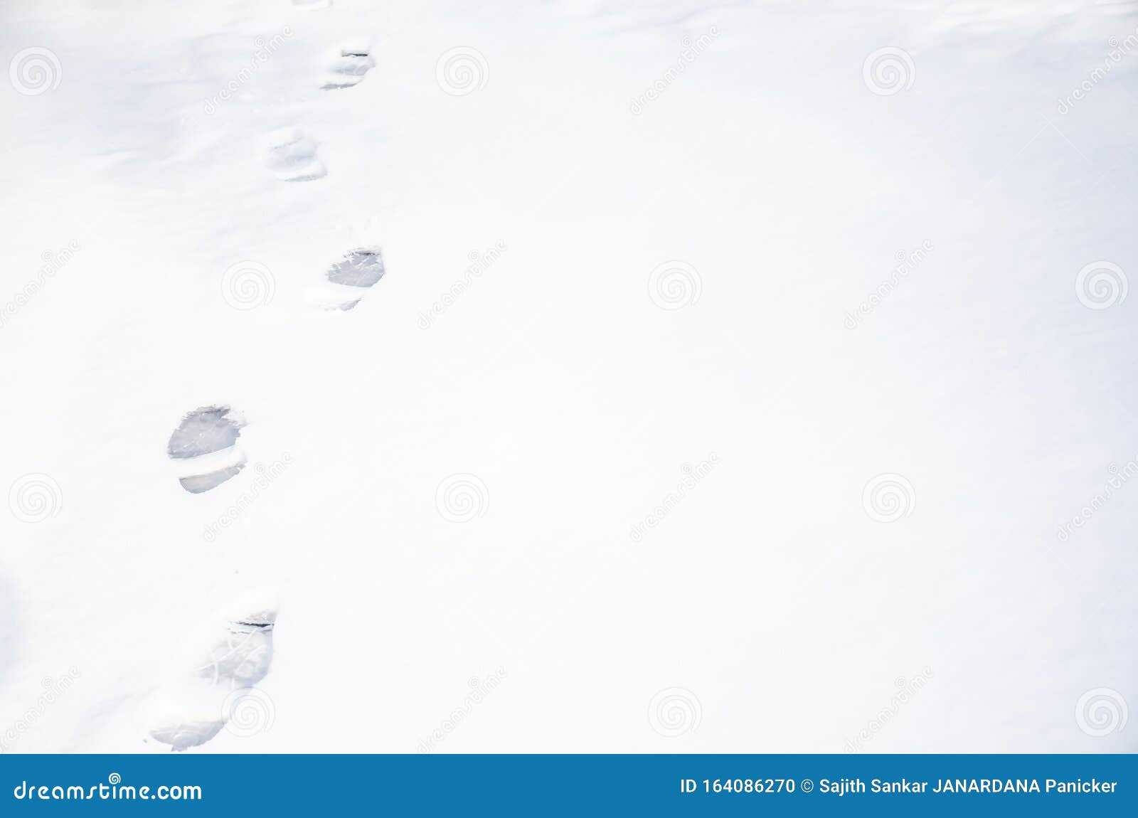 Foot marks on the snow. stock photo. Image of fresh - 164086270