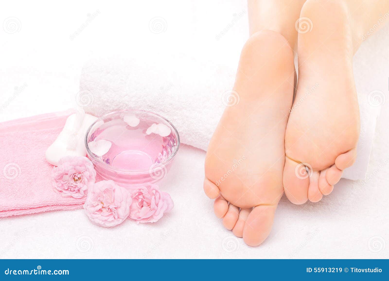 Foot Massage in the Spa with Pink Rose Stock Image - Image of ...