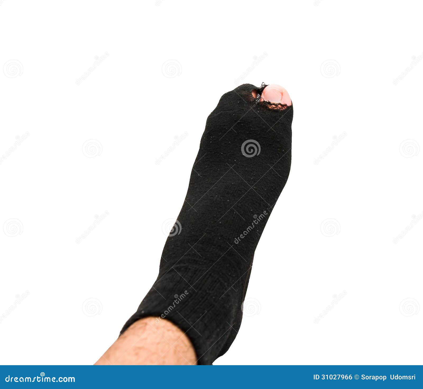 Foot in old sock and torn stock photo. Image of human - 31027966