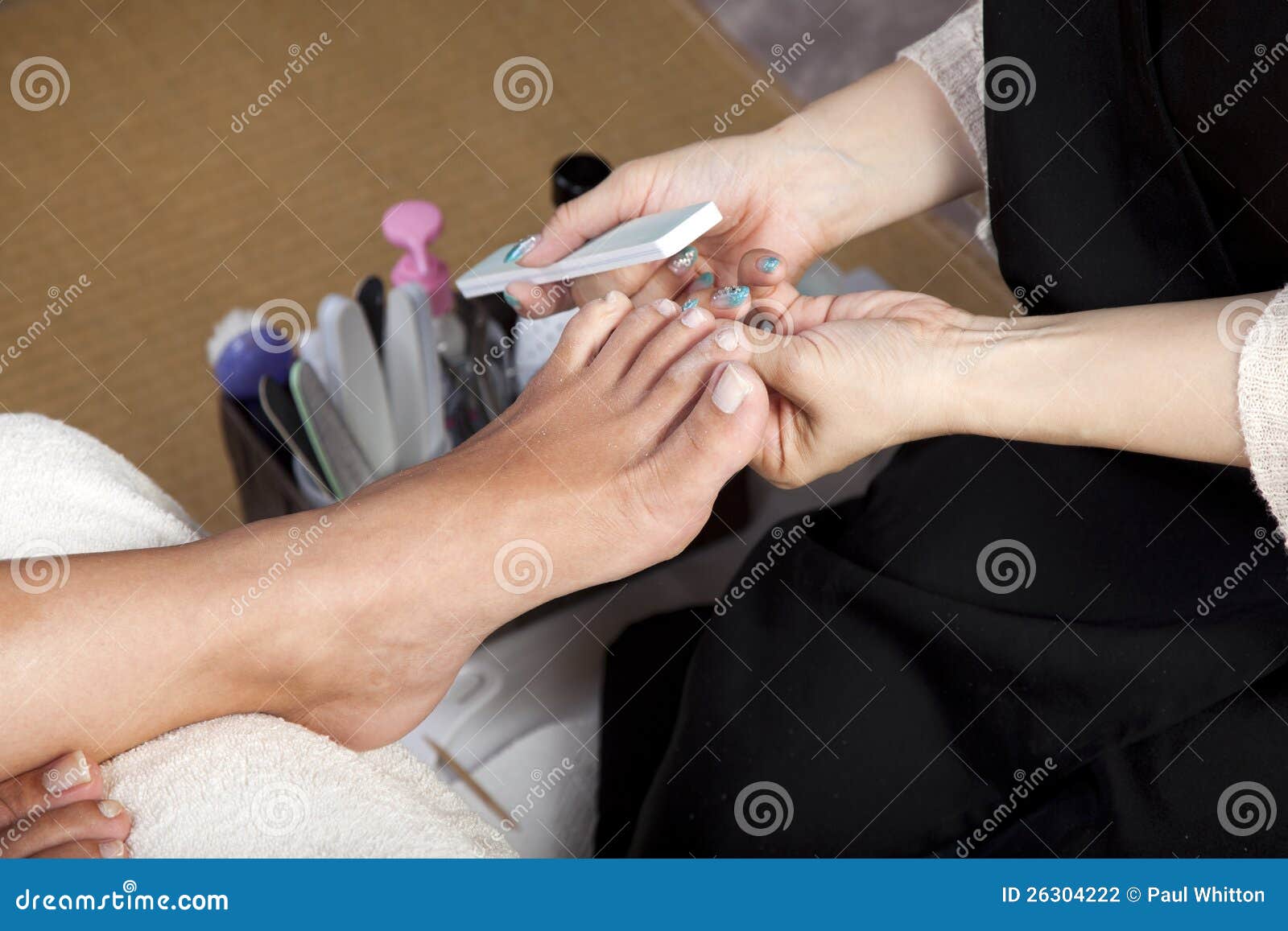 Foot After Pedicure And French Manicure Nails Stock Photography ...