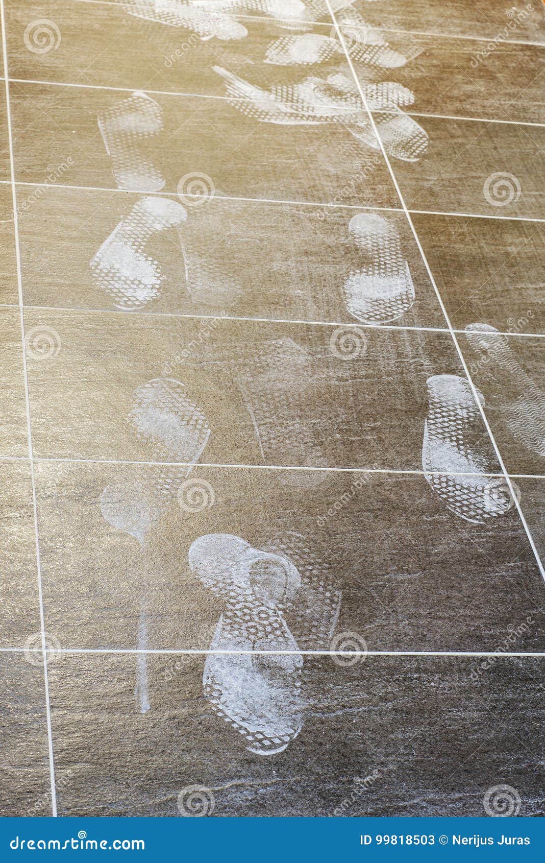Foot Prints on the Tiled Floor Stock Image - Image of shoe, slippers ...