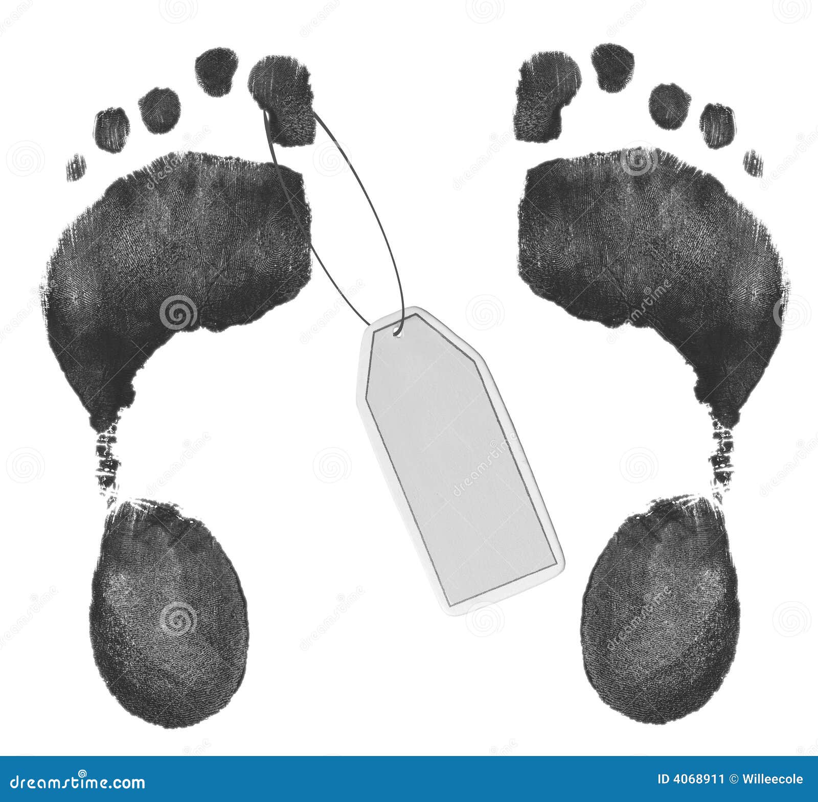 Foot prints with toe tag stock illustration. Illustration of accident ...