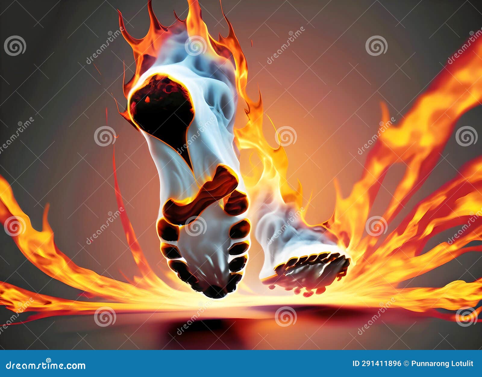 Foot Running 3D Burning End in Fiery Distortion Flowy for Background ...
