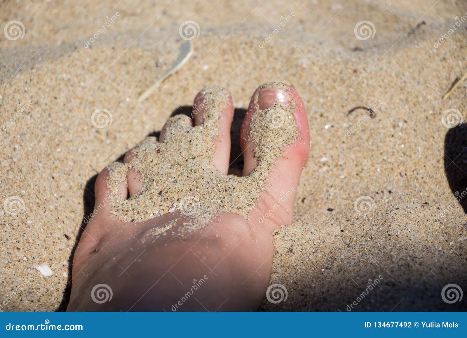 Foot and Sand on the Beach. Stock Photo - Image of relaxation, vacation ...