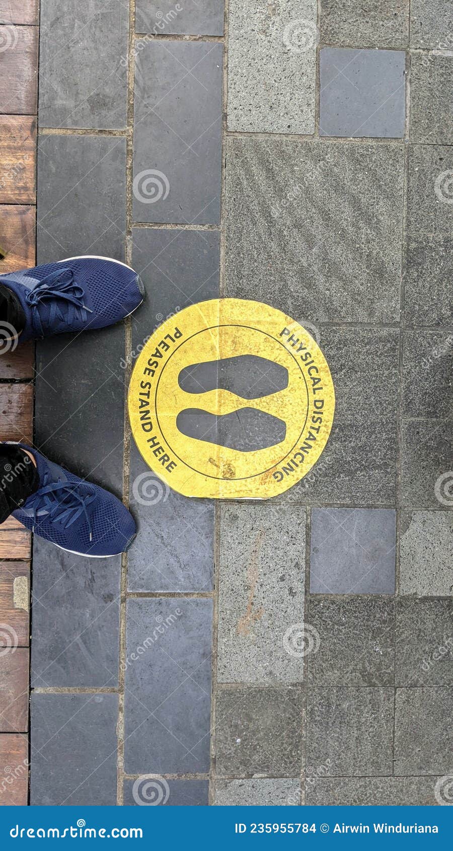 Foot Sign Sticker on the Floor Distance Stock Photo - Image of wood ...