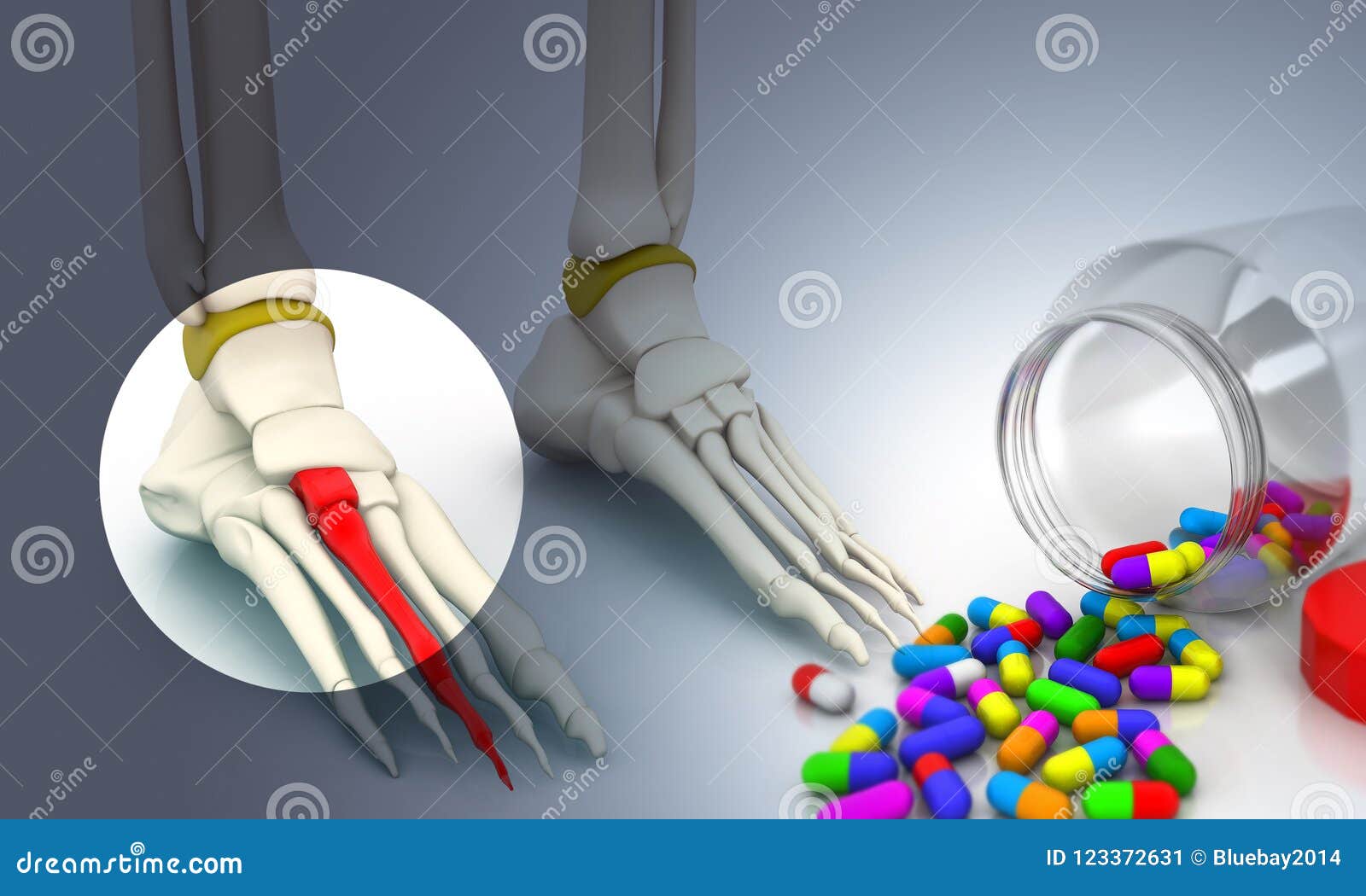 Foot skeleton and pill stock illustration. Illustration of illness ...