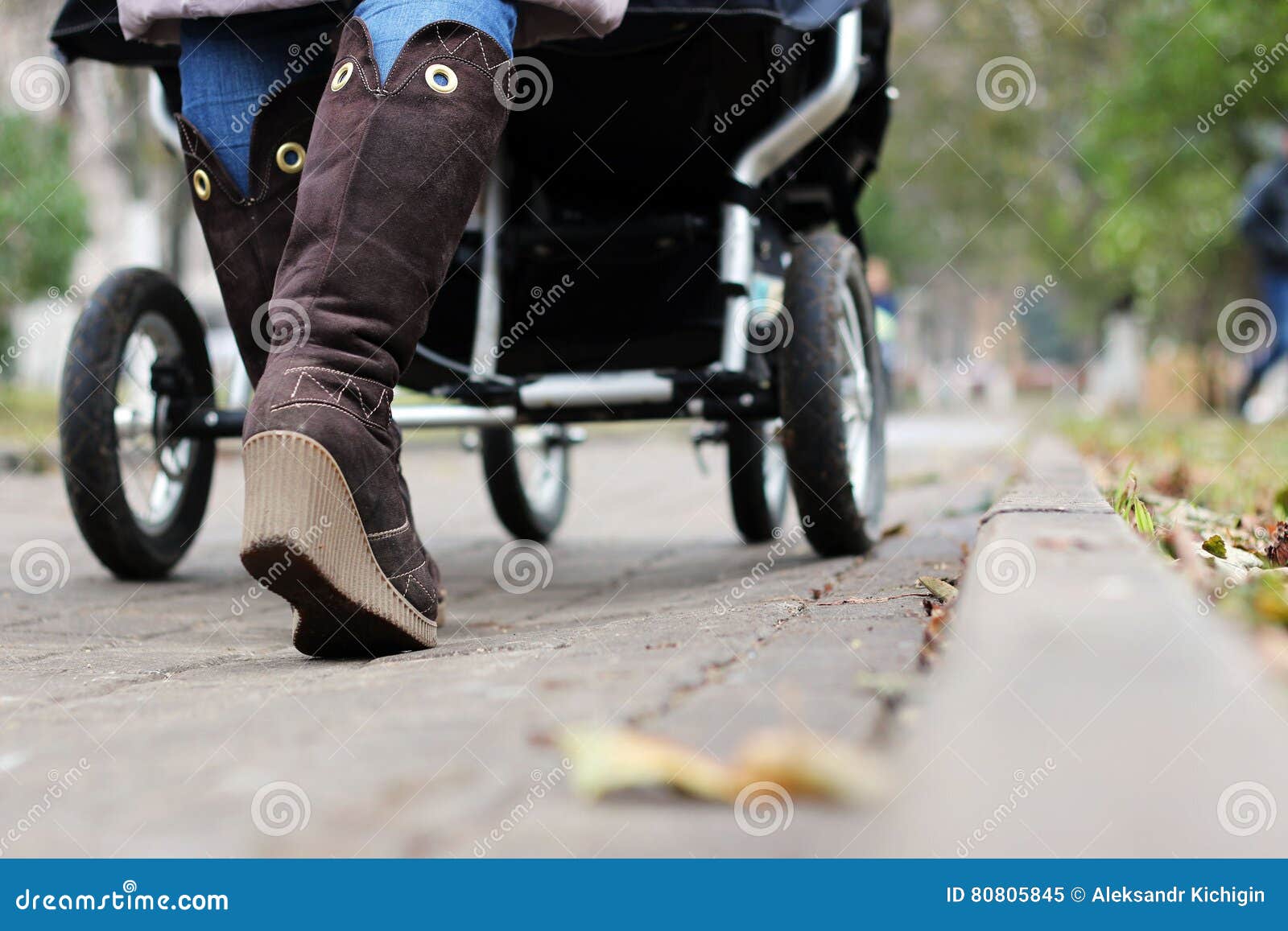 Foot steps with stroller stock image. Image of motion - 80805845