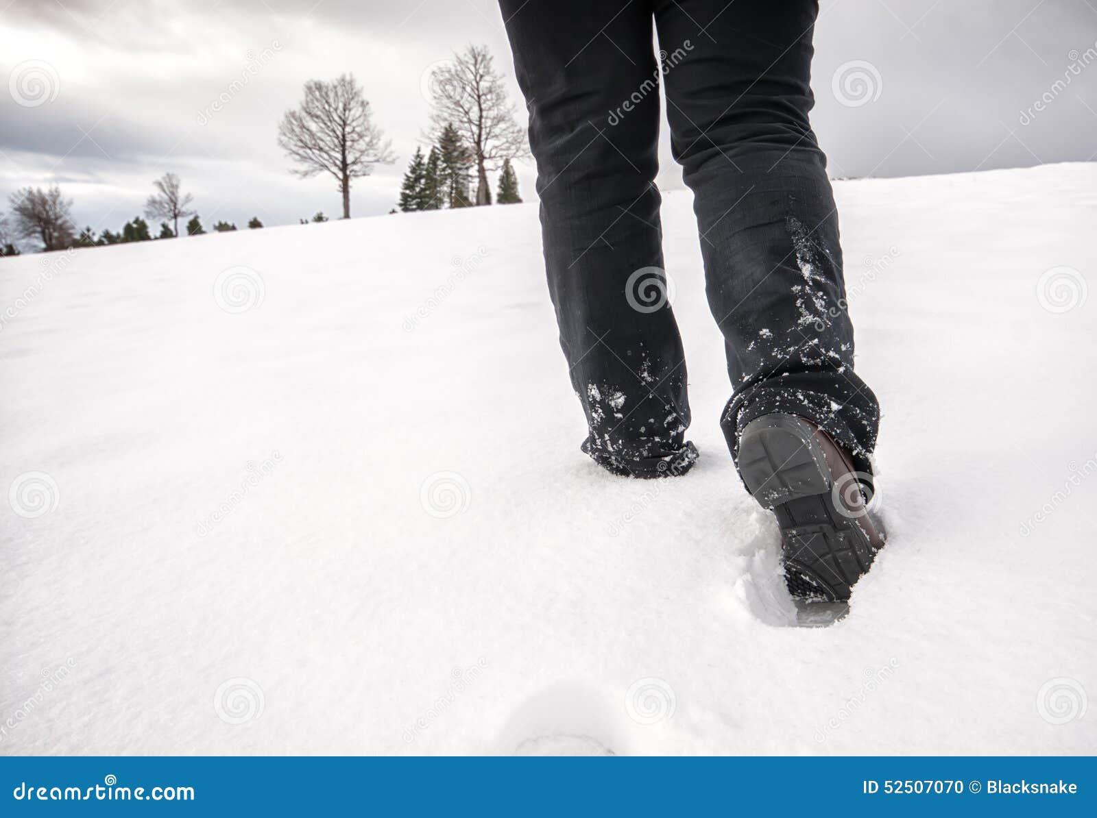 Foot Steps Walking at Snow in Winter Stock Photo - Image of living ...