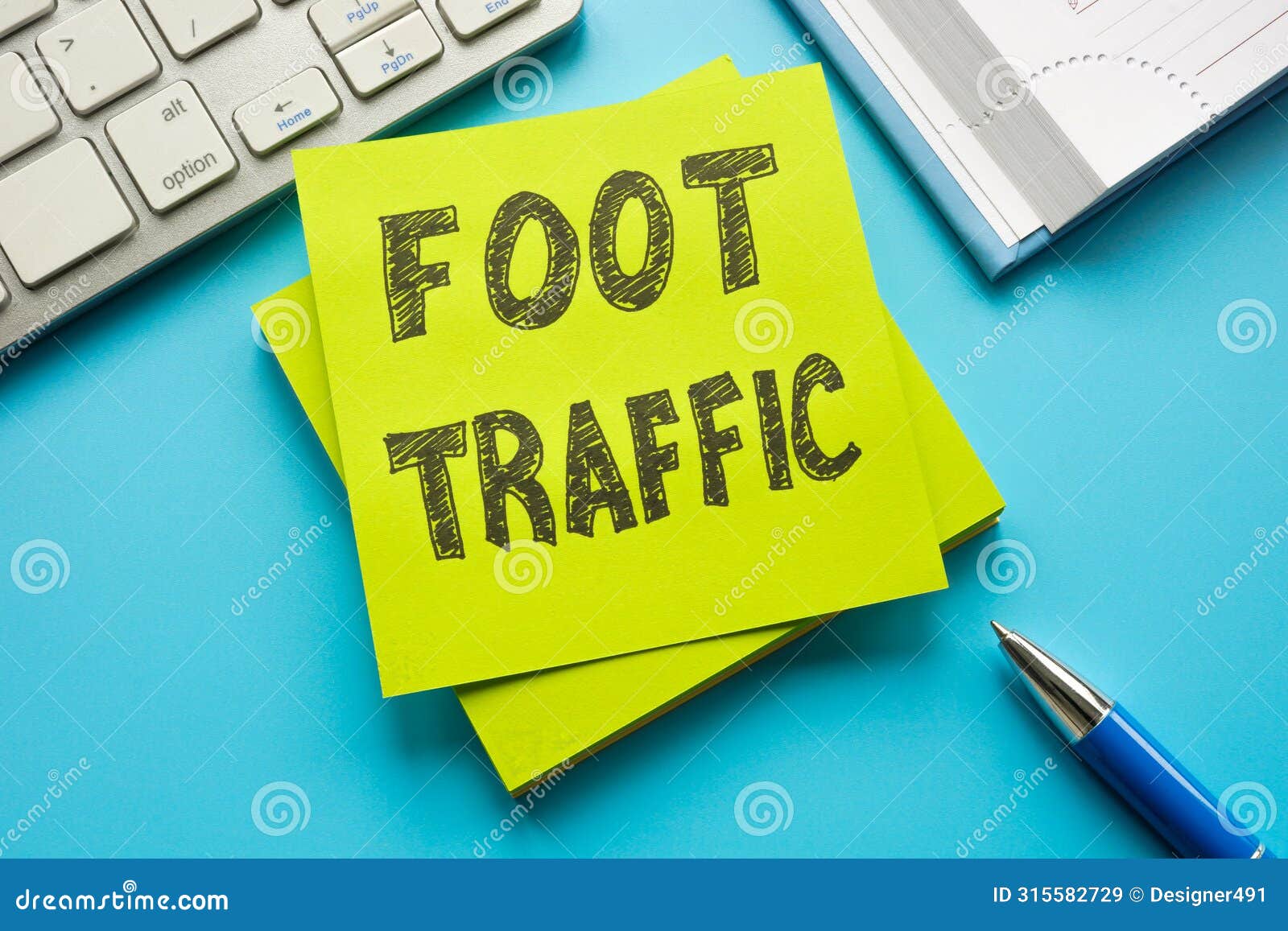 Foot Traffic Concept. a Stack of Sticky Notes and a Keyboard. Stock ...
