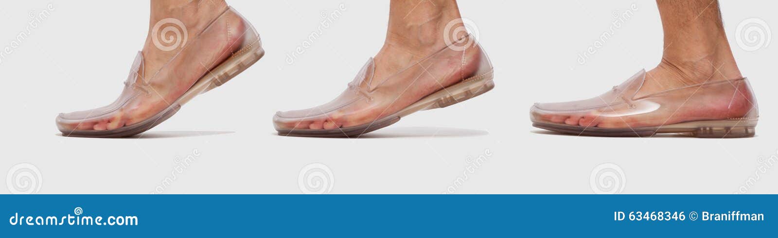 Foot in Transparent Shoe Walking Sequence Stock Photo - Image of clear ...
