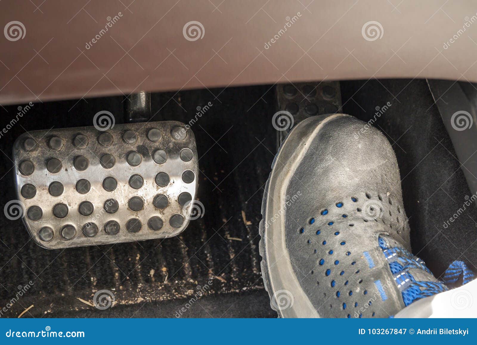 Foot in a Work Boot Pressing Acseleration in Car Stock Image - Image of ...