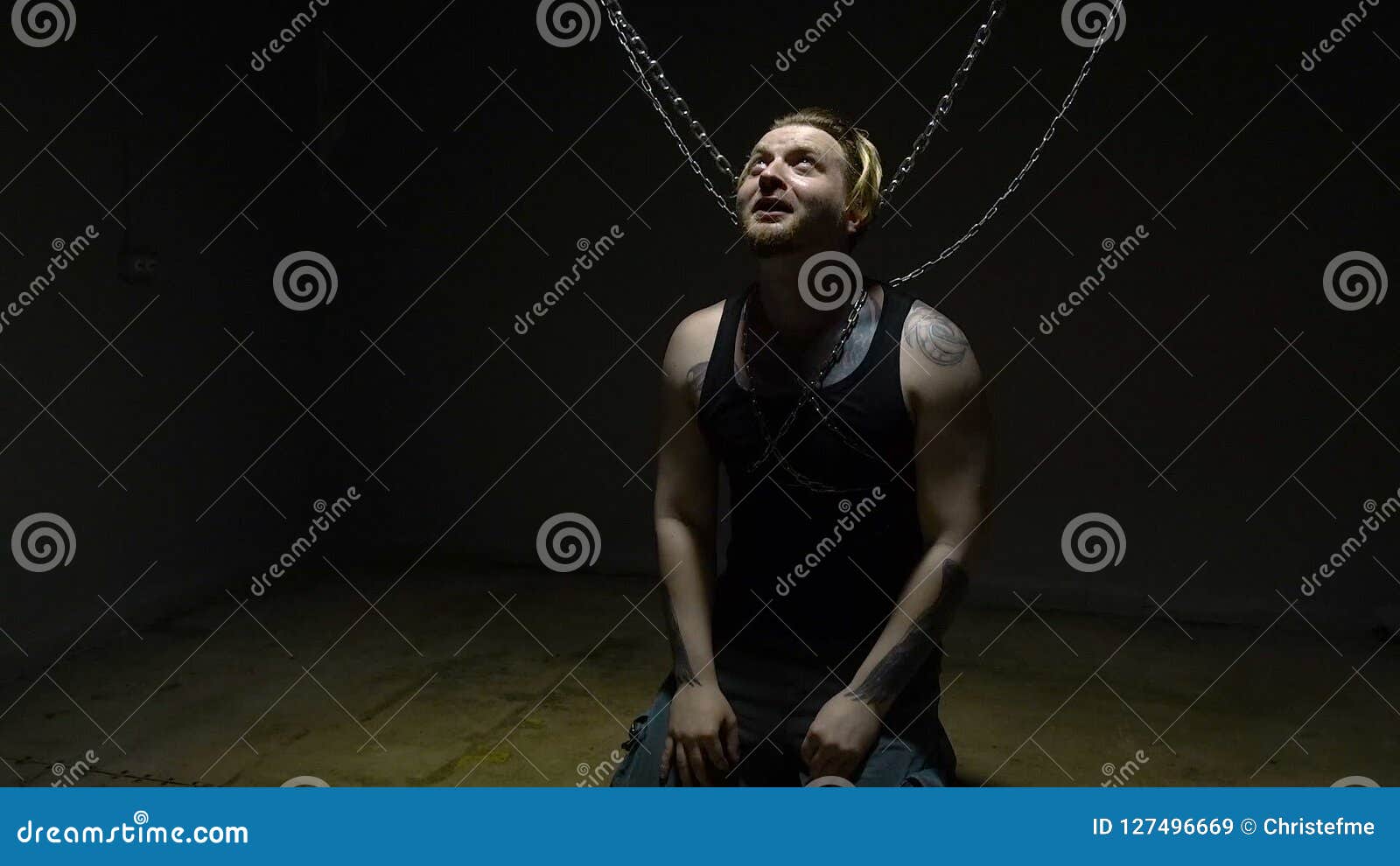 Mad Captive Bound in Chains Stock Video - Video of torment, addict ...