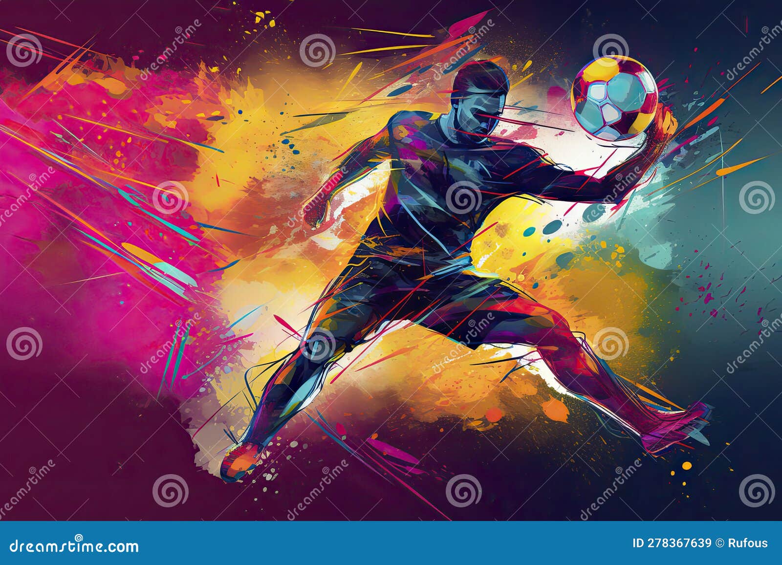 Footbal Player with a Graphic Trail and Color Splash Background Stock ...