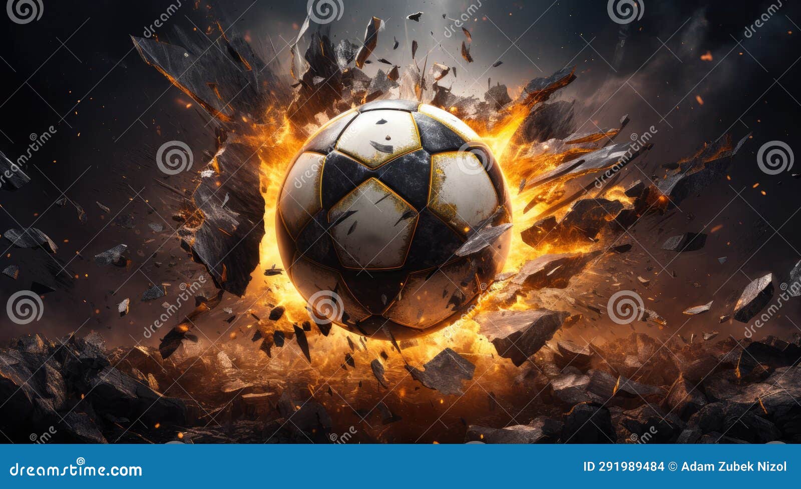 A Football Ball Exploding in the Air Stock Illustration - Illustration ...