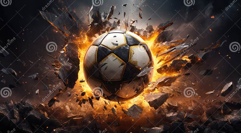 A Football Ball Exploding in the Air Stock Illustration - Illustration ...