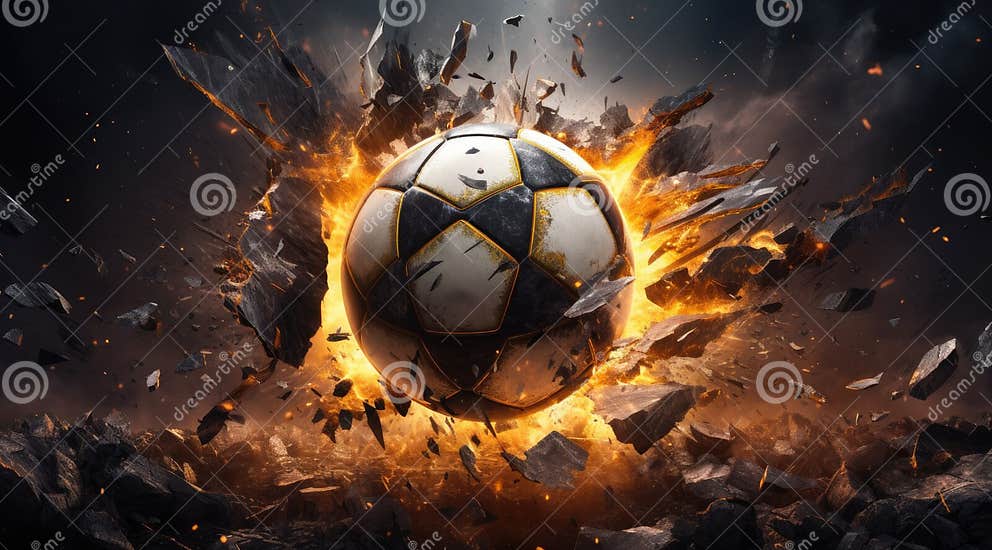 A Football Ball Exploding in the Air Stock Illustration - Illustration ...