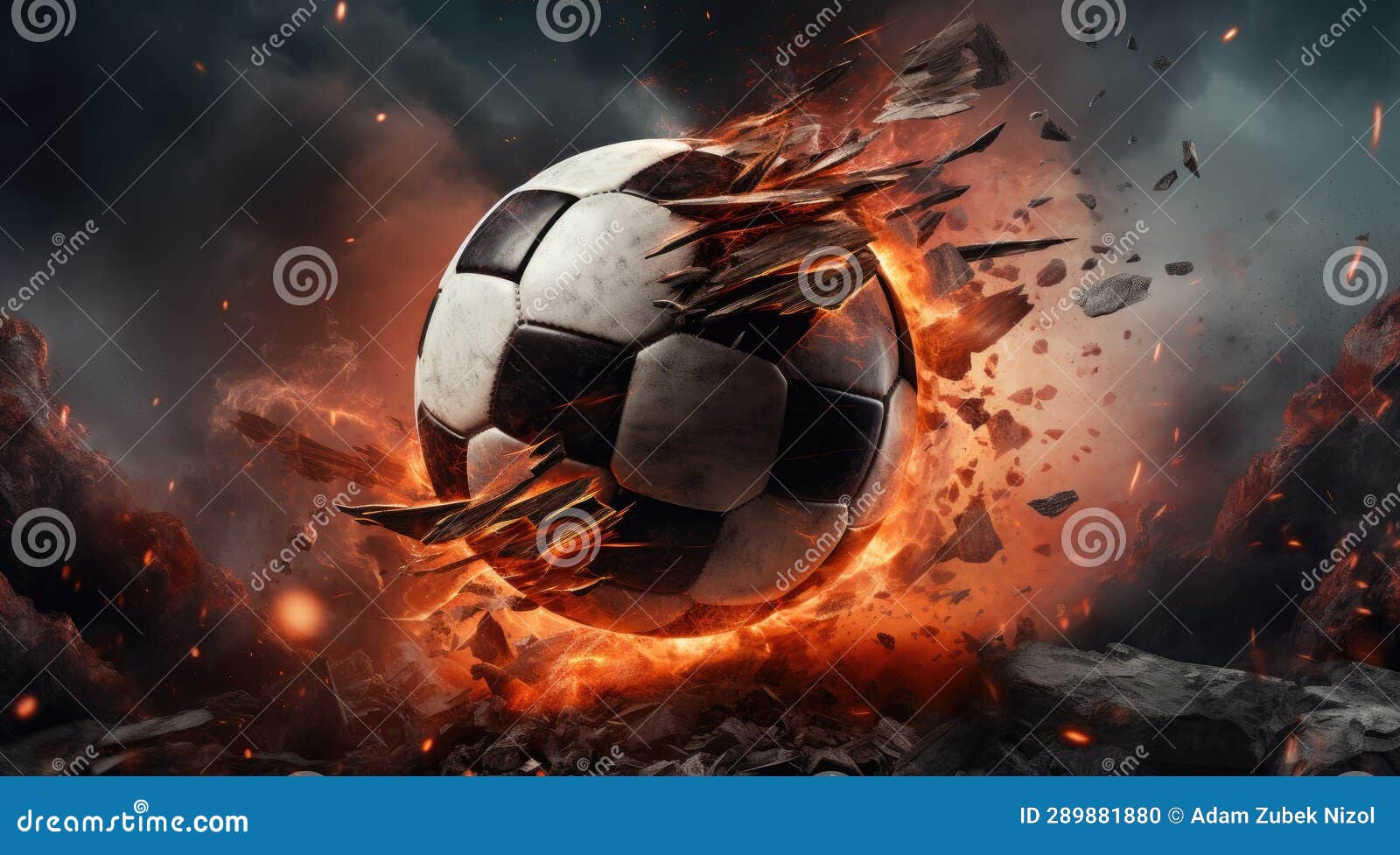 A Football Ball Exploding in Flames Stock Illustration - Illustration ...