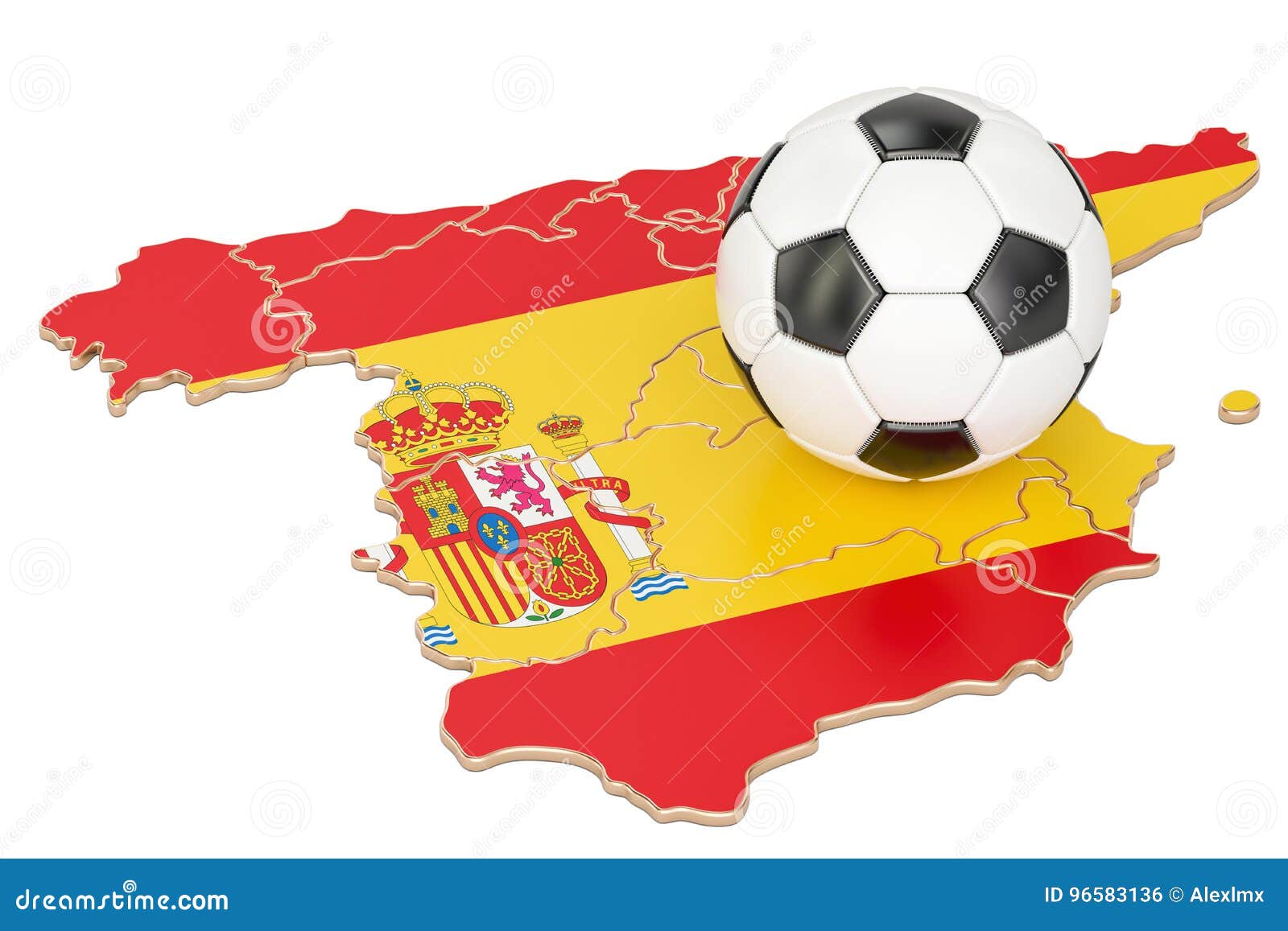 Football Ball with Map of Spain Concept, 3D Rendering Stock ...