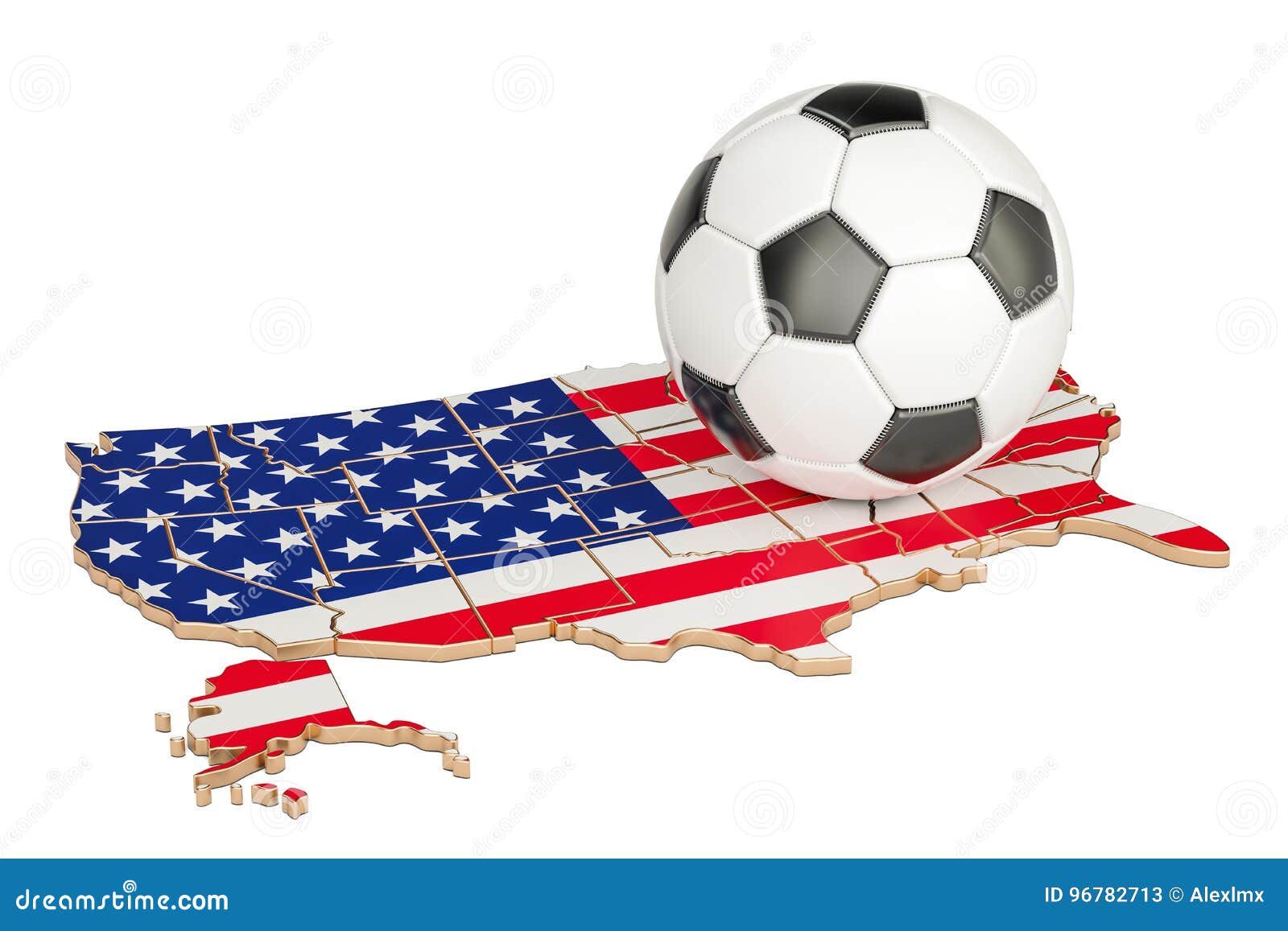 Football Ball with Map of USA Concept, 3D Rendering Stock Illustration ...