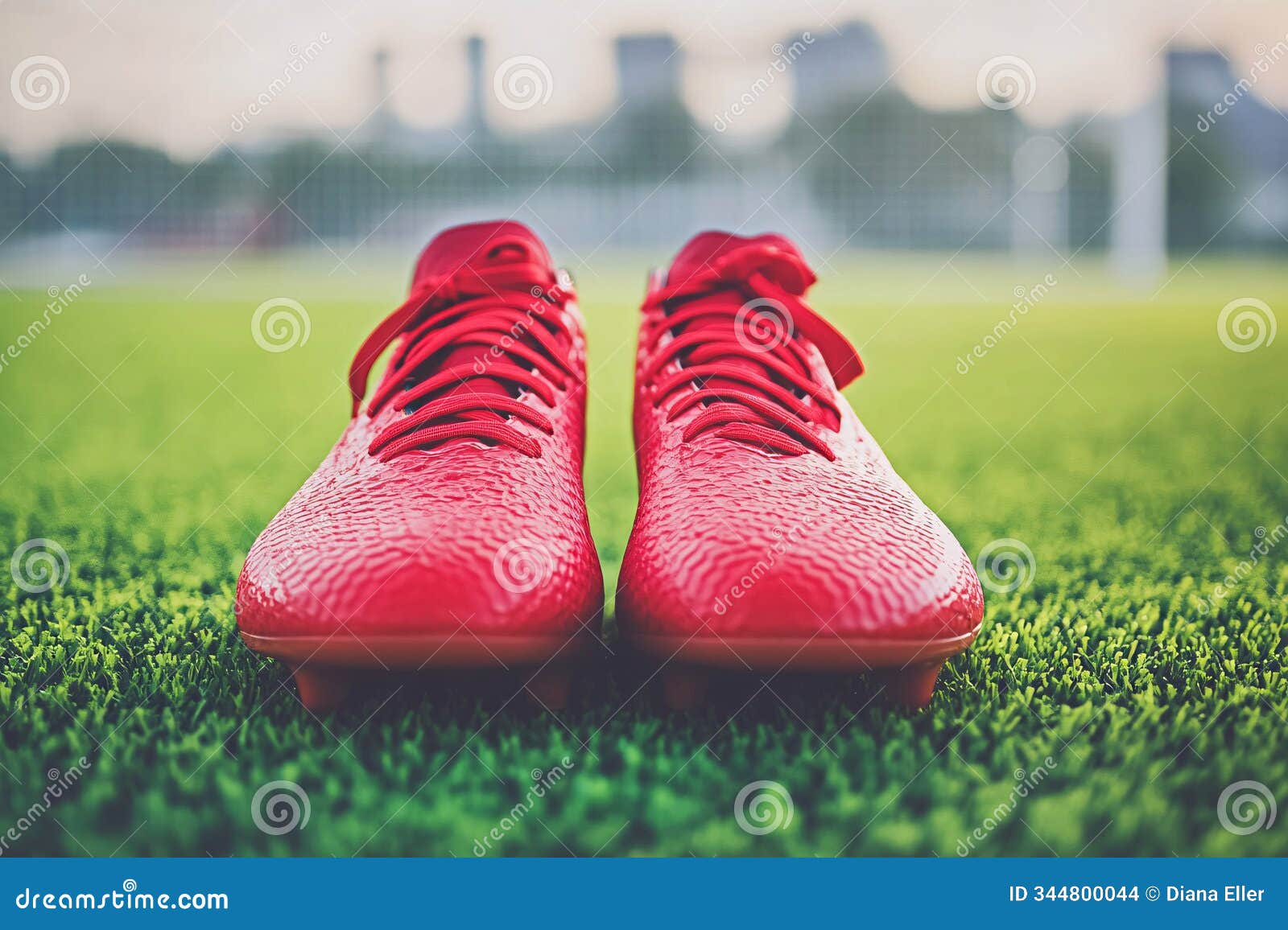 Football Boots on the Green Field, Training Concept Stock Illustration ...