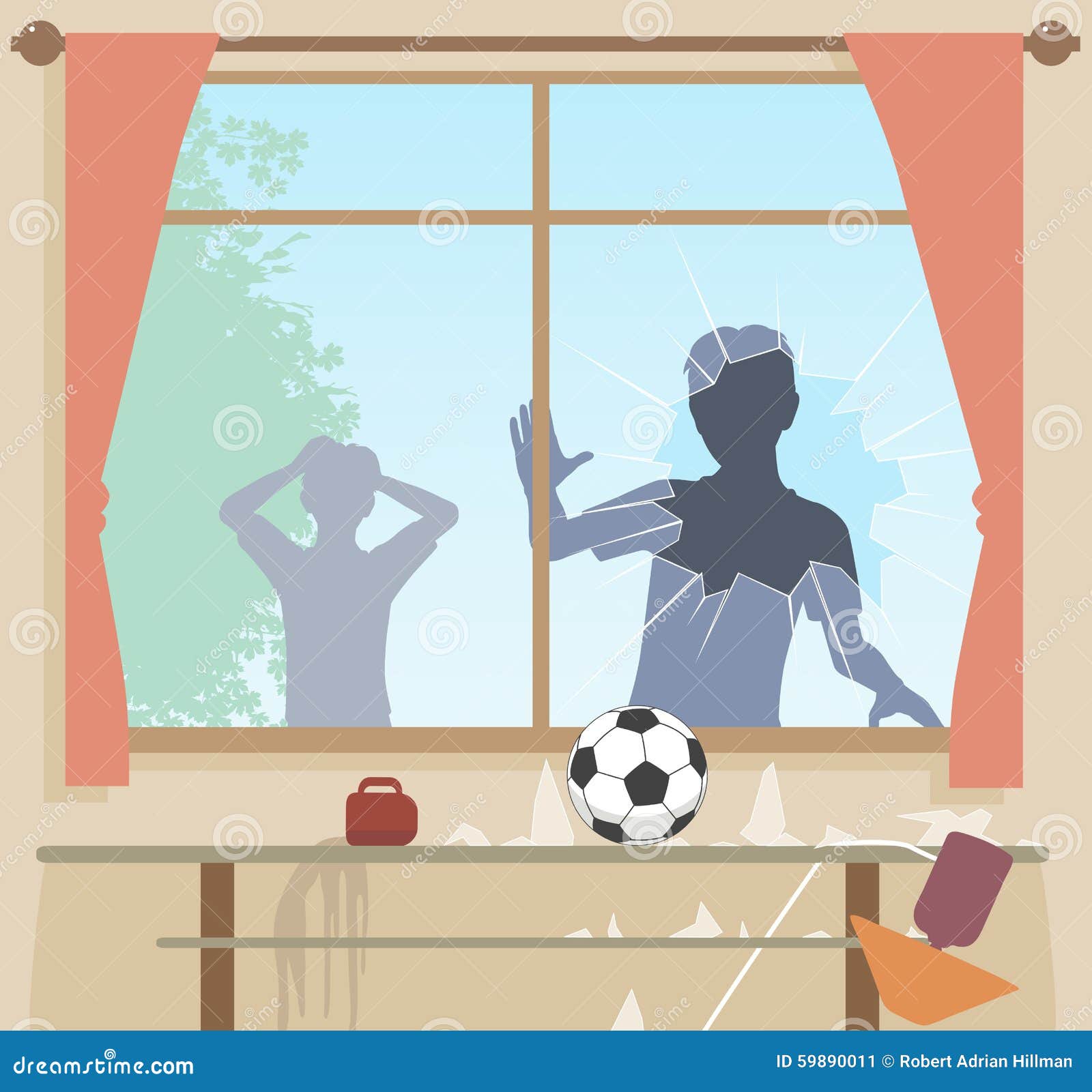 Football breaks window stock vector. Illustration of accident - 59890011