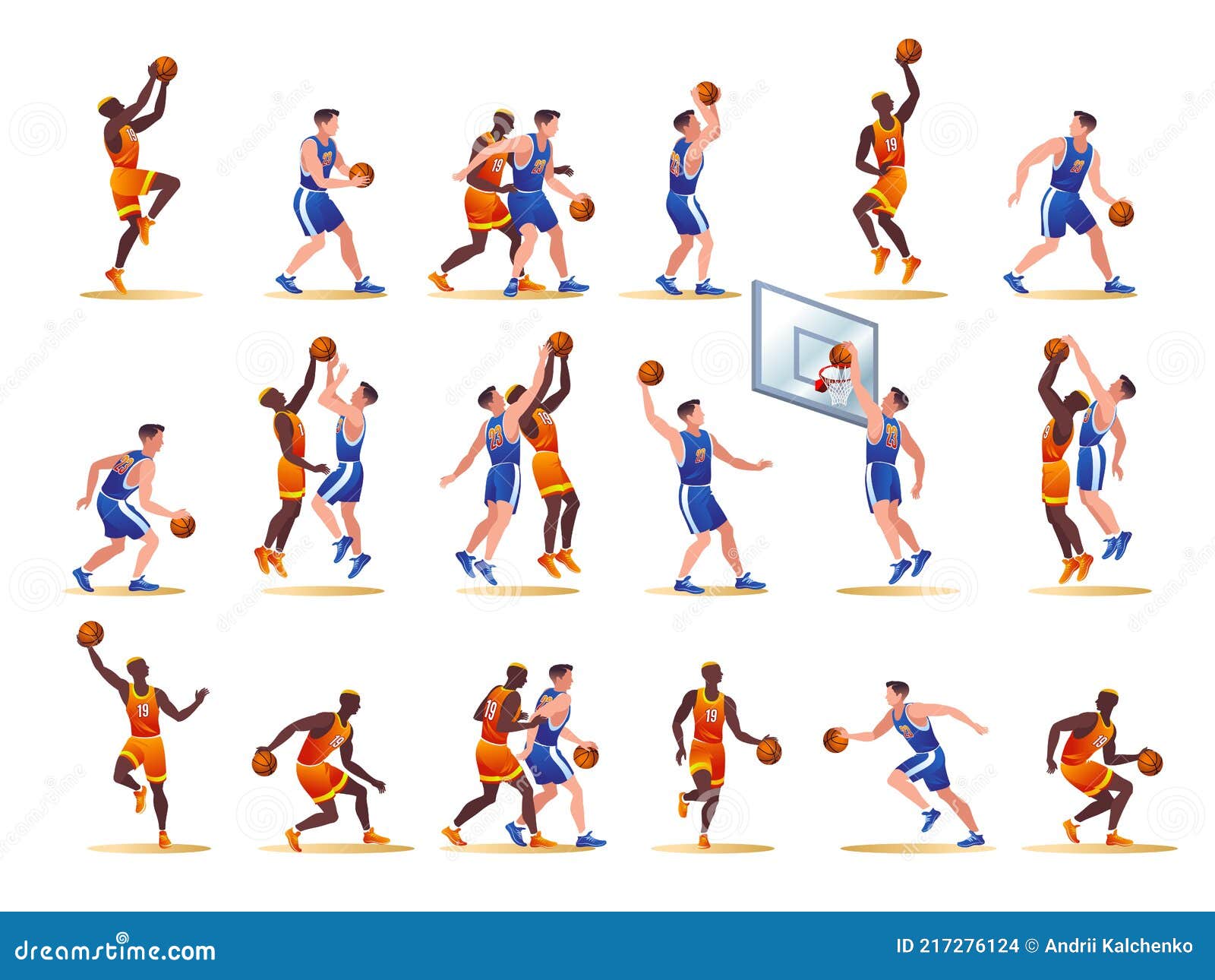 Basketball Set Collection Flat Cartoon Icons on Isolated White ...