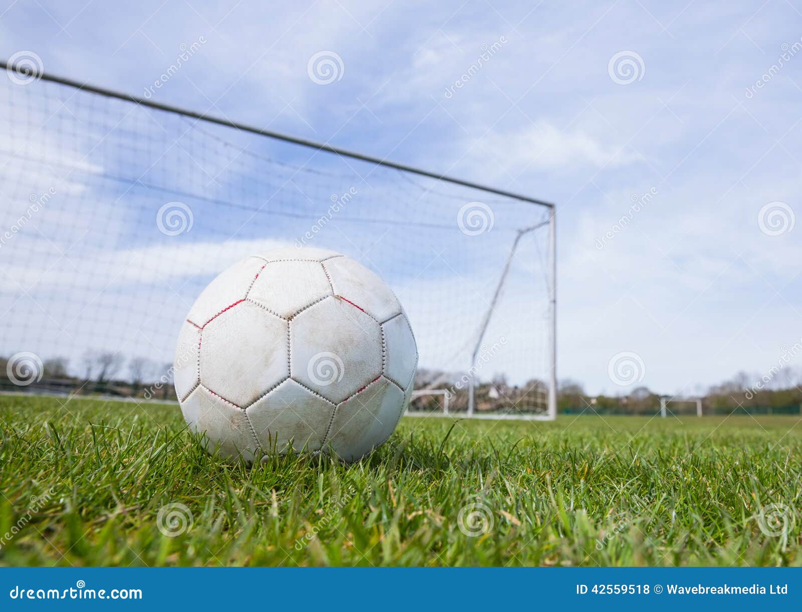 Football on an Empty Pitch in Front of Goal Stock Photo - Image of ...