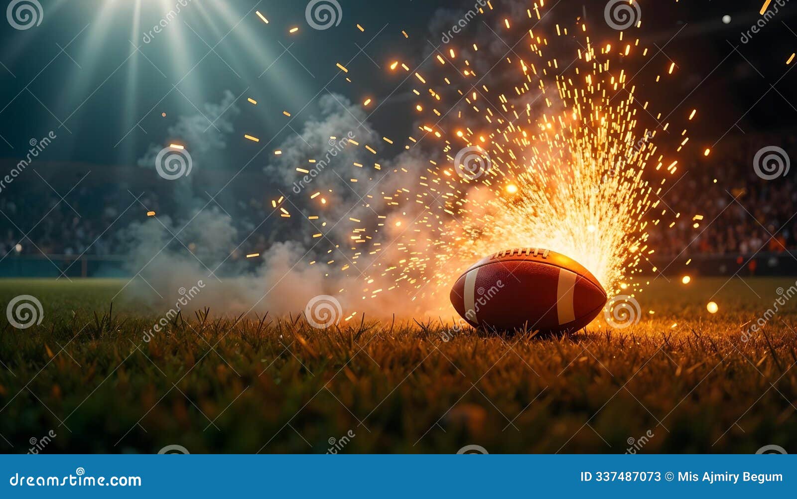 Football Explosion Under Stadium Lights Stock Illustration ...