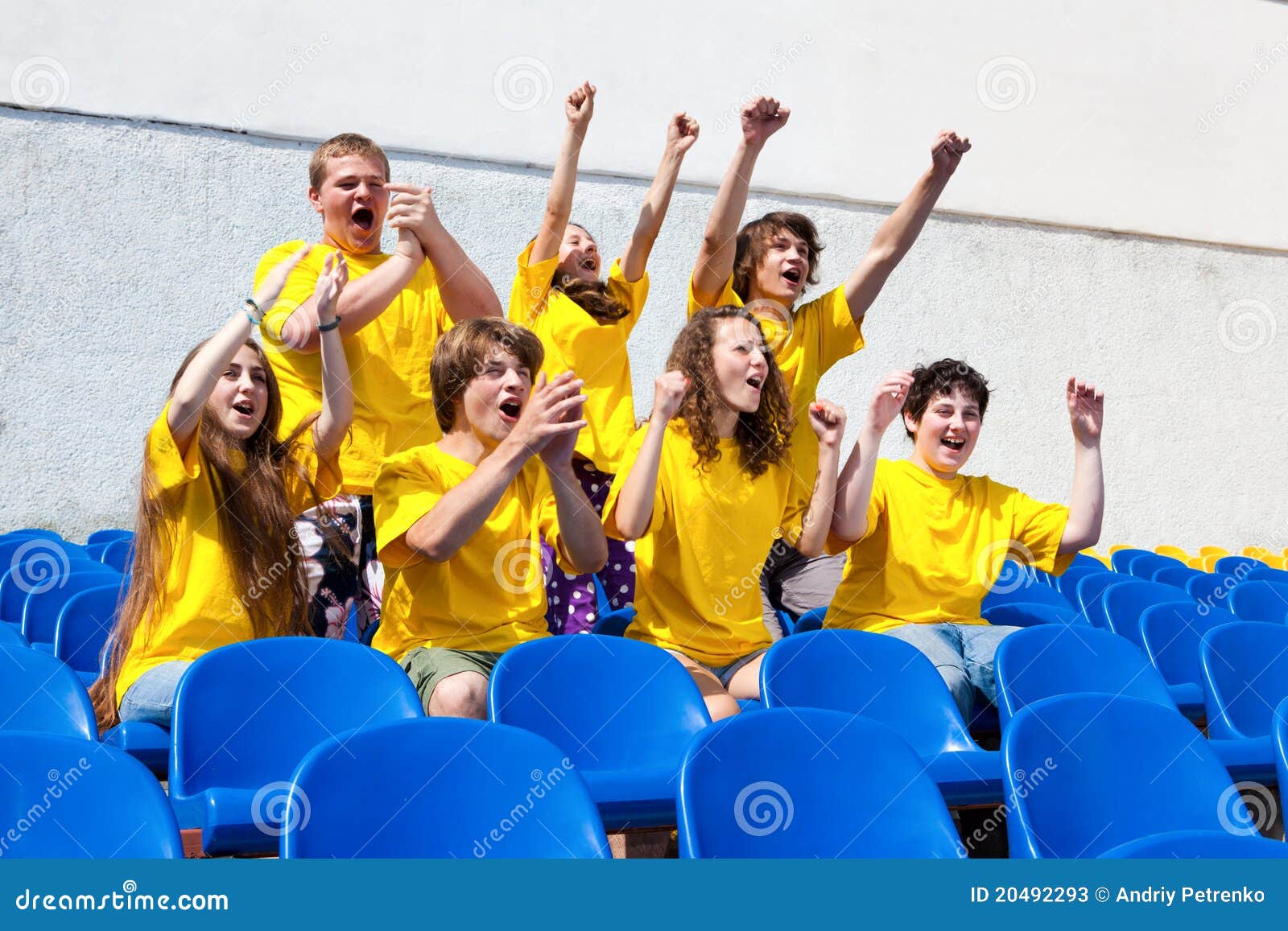 Football Fan with His Hands in the Air Stock Image - Image of blue ...
