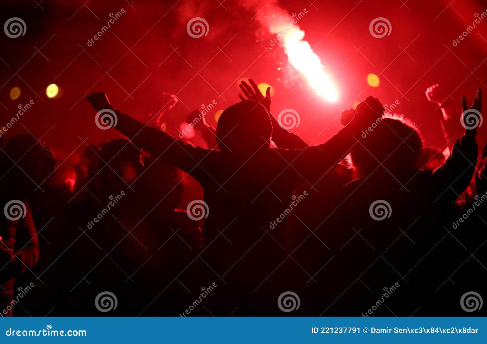 Football fans with torches stock image. Image of match - 221237791