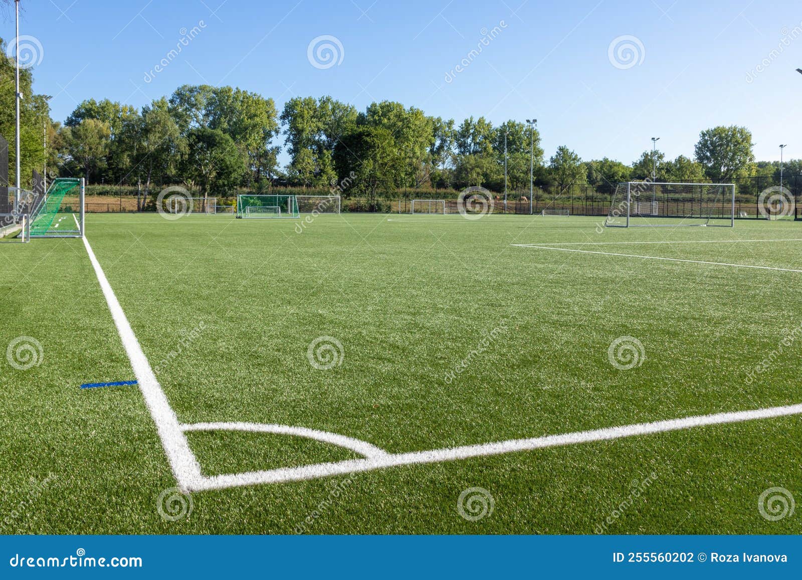 Football Field with Artificial Turf and White Markings for Practice ...