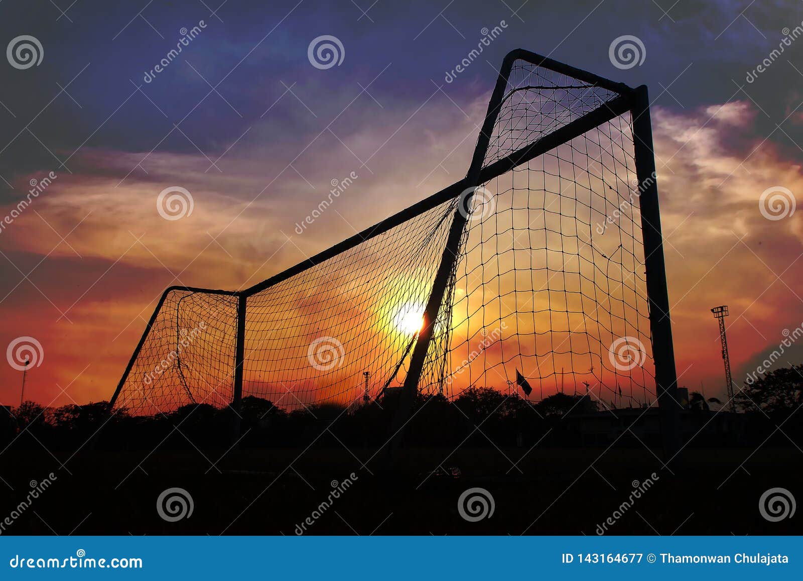 The Football Field Behind the Goal Stock Image - Image of light, sport ...