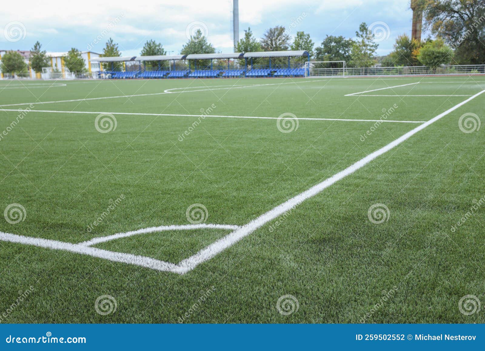 Football Field Corner with Artificial Turf Stock Photo - Image of ...