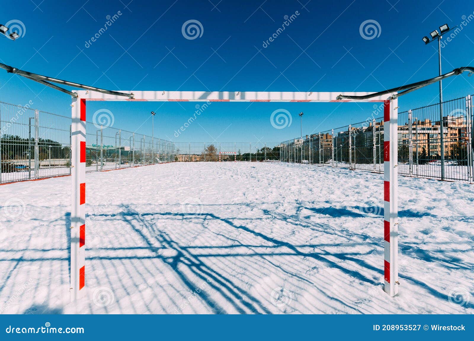 Football Field Covered with Snow Stock Image - Image of match, snow ...