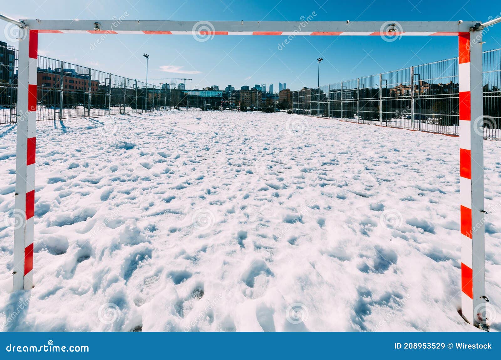 Football Field Covered with Snow Stock Image - Image of leisure, soccer ...