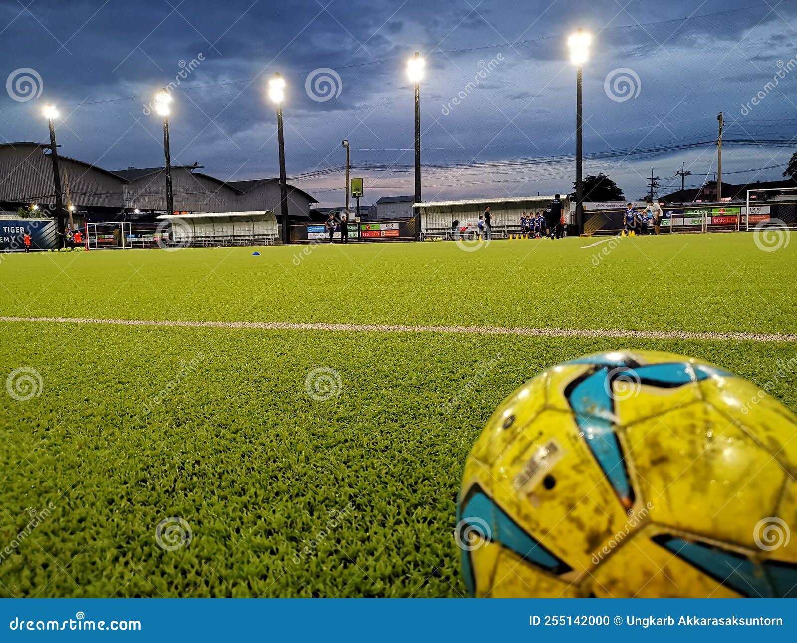 Football Field in the Evening Day with Raining Season Editorial Image ...