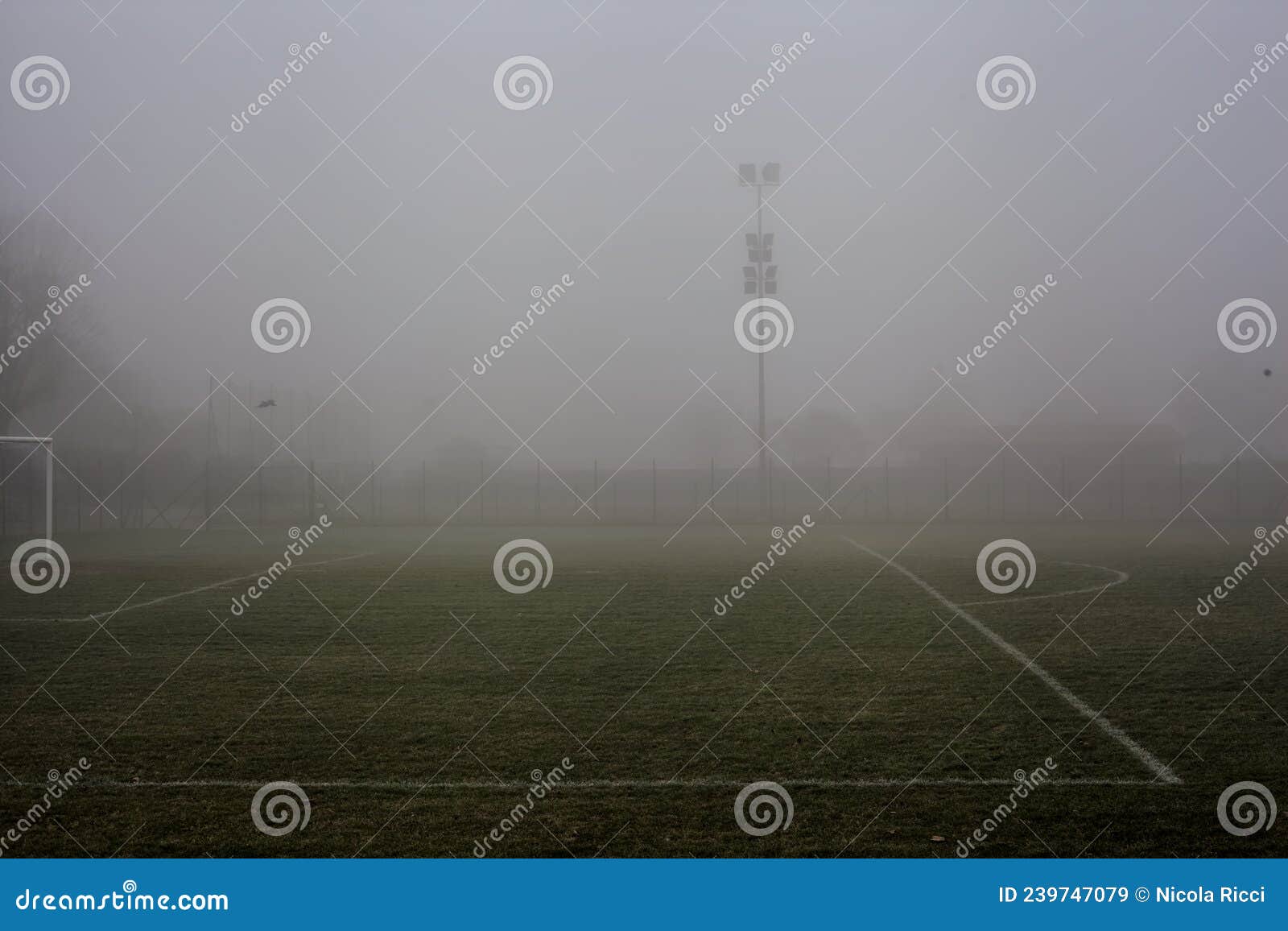 Football field in the fog stock image. Image of assist - 239747079